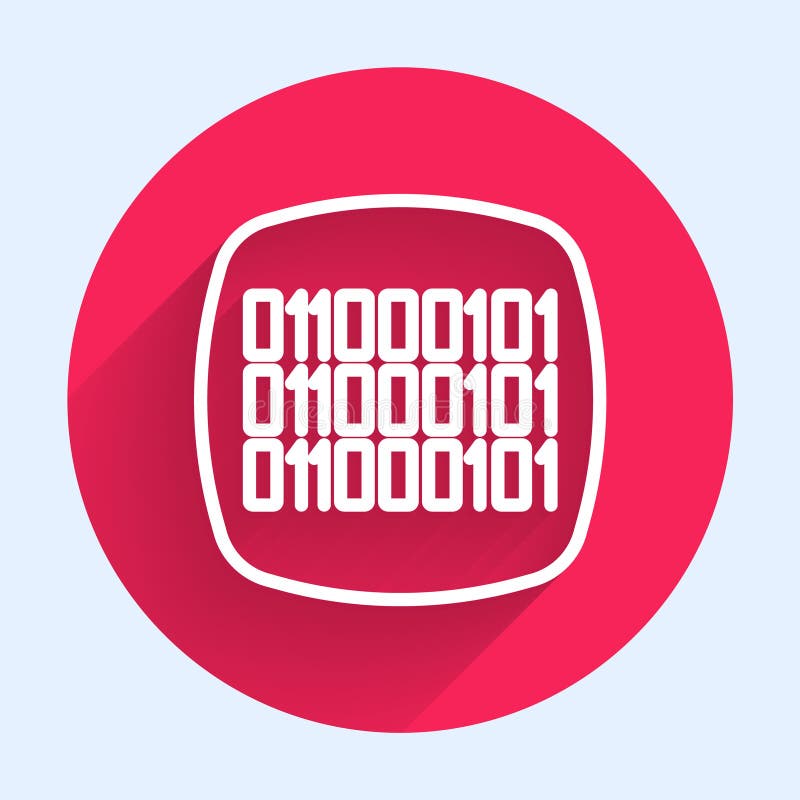 White Line Binary Code Icon Isolated with Long Shadow Background. Red ... White Line Binary Code Icon Isolated with Long Shadow Background. Red ...