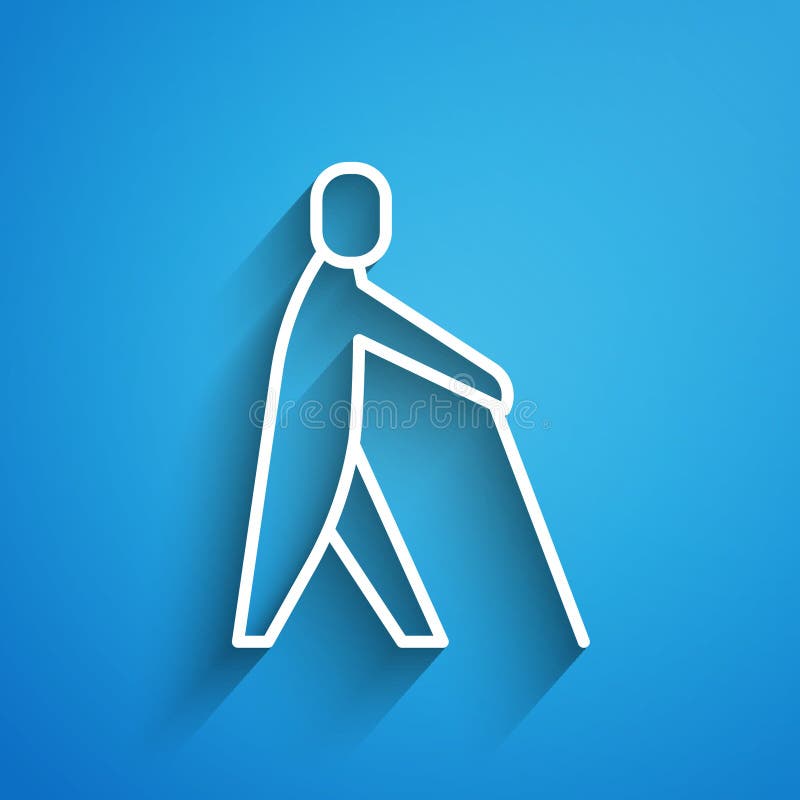White Line Blind Human Holding Stick Icon Isolated on Blue Background ...