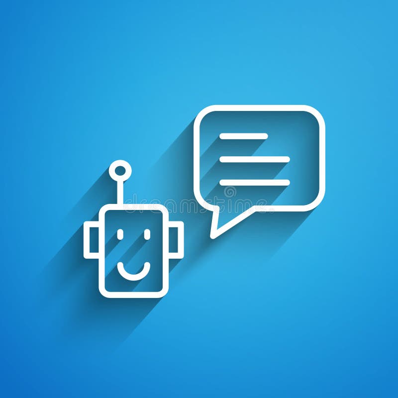 White Line Bot Icon Isolated on Blue Background. Robot Icon. Long ...