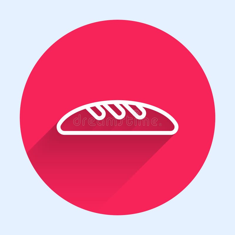 White Line Bread Loaf Icon Isolated with Long Shadow. Red Circle Button ...