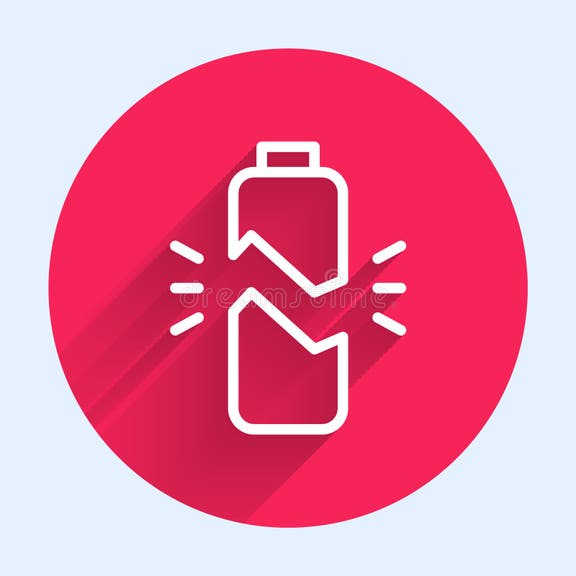 White Line Broken Battery Icon Isolated with Long Shadow. Red Circle ...