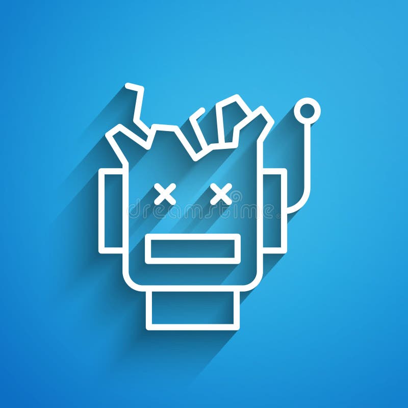 White Line Broken Robot Icon Isolated on Blue Background. Artificial ...