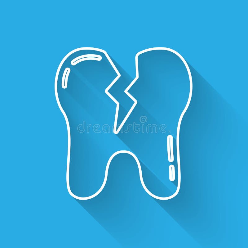White Line Broken Tooth Icon Isolated with Long Shadow. Dental Problem ...