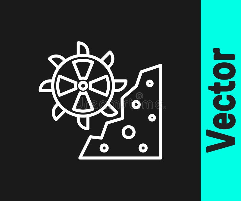 White Line Bucket Wheel Excavator Icon Isolated on Black Background ...