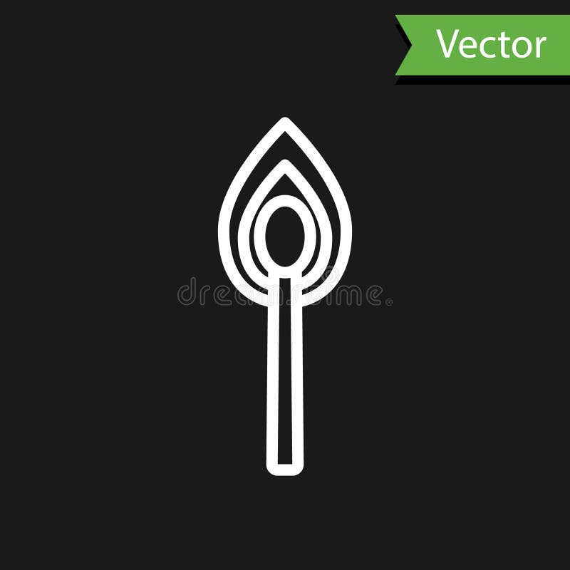 White Line Burning Match with Fire Icon Isolated on Black Background ...