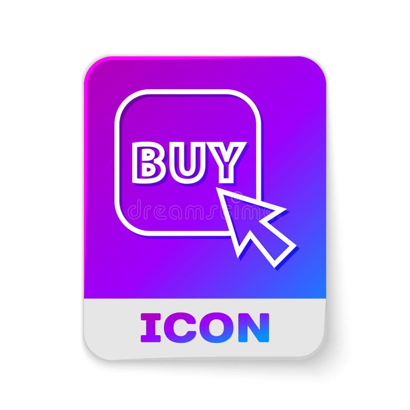 White Line Buy Button Icon Isolated on White Background. Rectangle ...