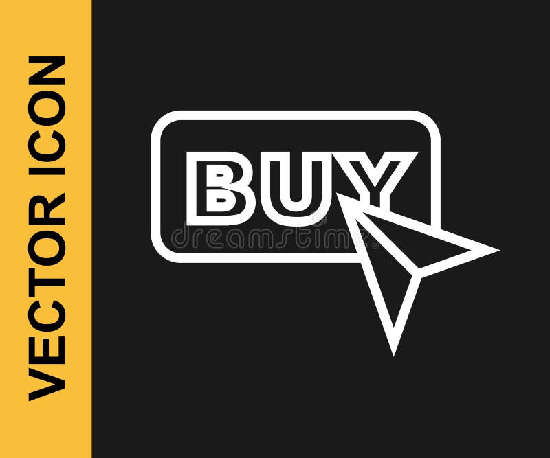 White Line Buy Button Icon Isolated on Black Background. Vector Stock ...