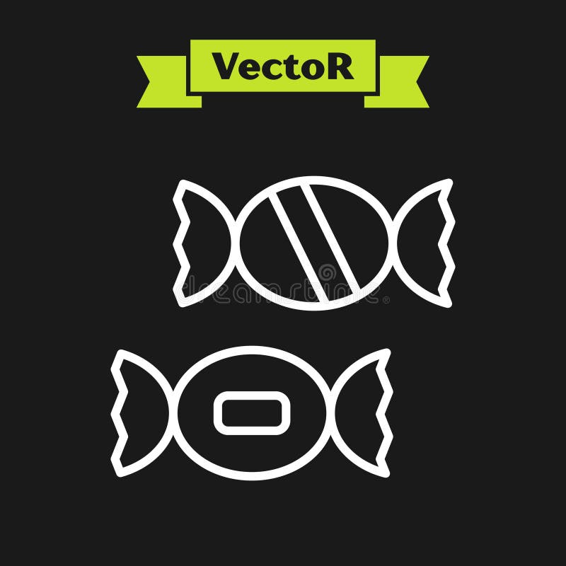 White Line Candy Icon Isolated on Black Background. Vector Stock Vector ...