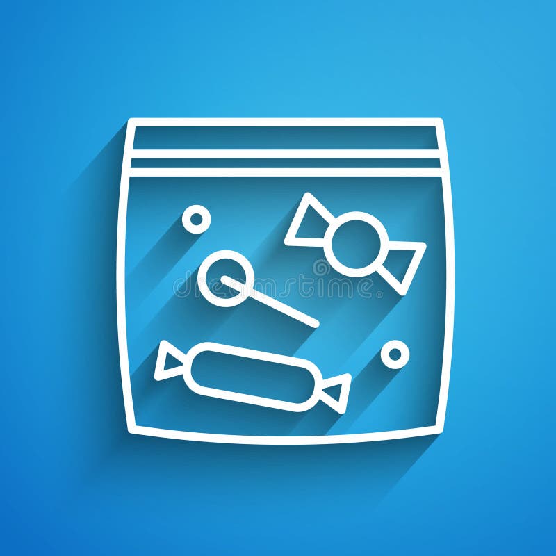 White Line Candy Packaging for Sweets Icon Isolated on Blue Background ...
