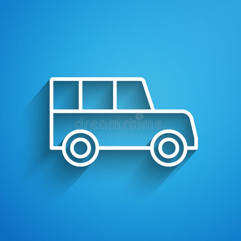 White Line Car Icon Isolated on Blue Background. Front View. Long ...