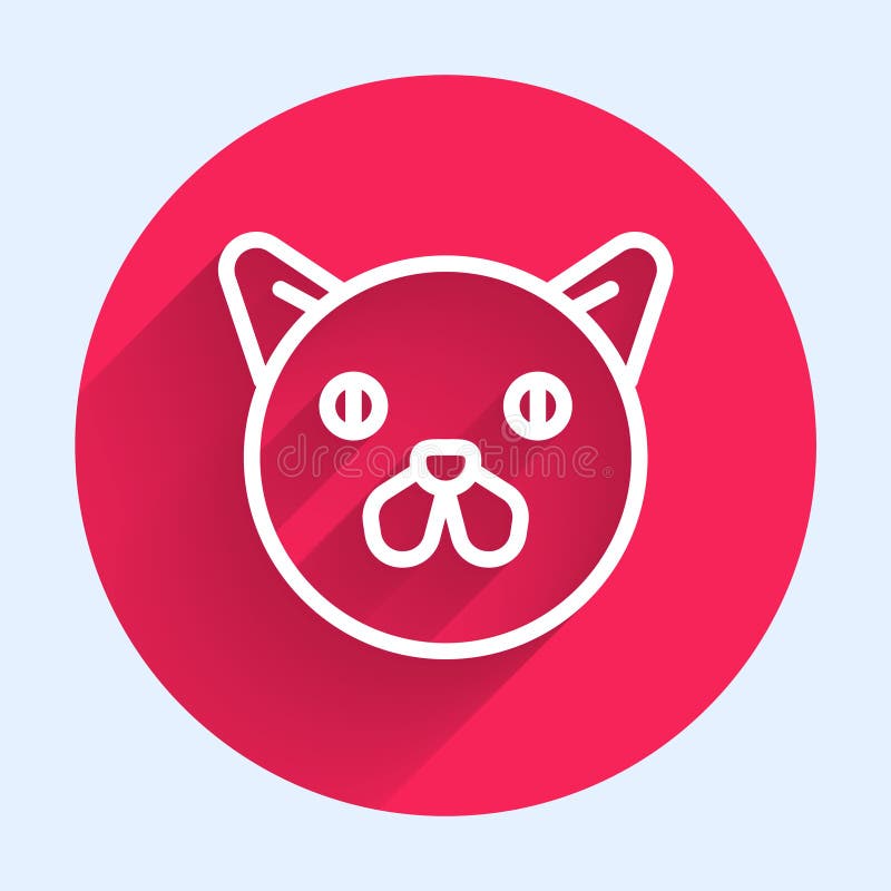 White Line Cat Icon Isolated with Long Shadow. Animal Symbol. Red ...