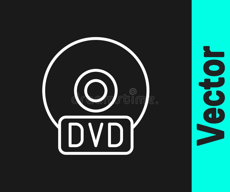 White Line CD or DVD Disk Icon Isolated on Black Background. Compact ...