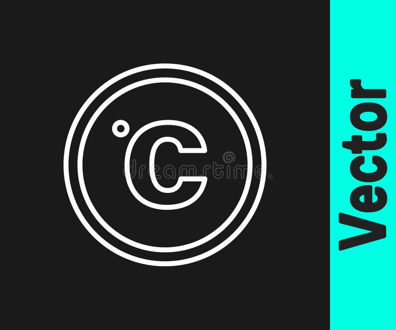 White Line Celsius Icon Isolated on Black Background. Vector Stock ...