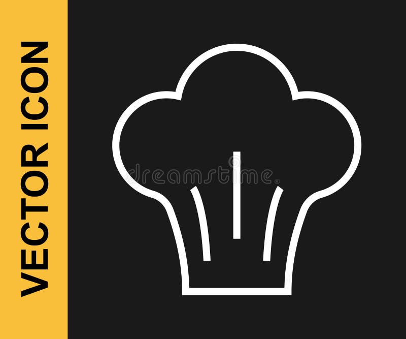 White Line Chef Hat Icon Isolated on Black Background. Cooking Symbol ...