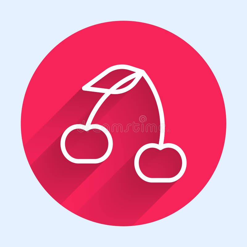 White Line Cherry Icon Isolated with Long Shadow Background. Fruit with ...