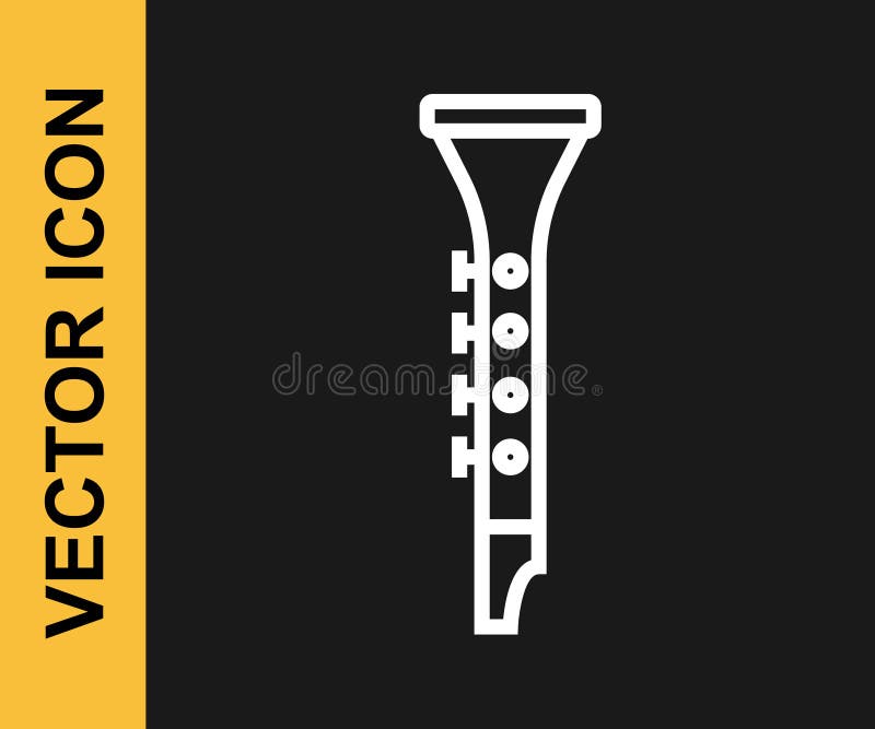 White Line Clarinet Icon Isolated on Black Background. Musical ...