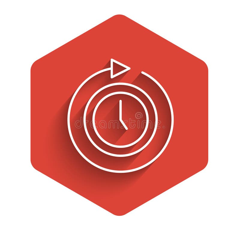 White Line Clock with Arrow Icon Isolated with Long Shadow. Time Symbol ...