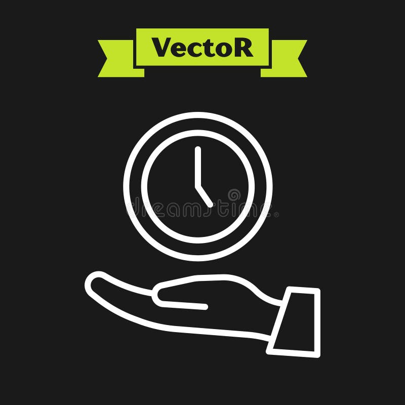White Line Clock Icon Isolated on Black Background. Time Symbol Stock ...