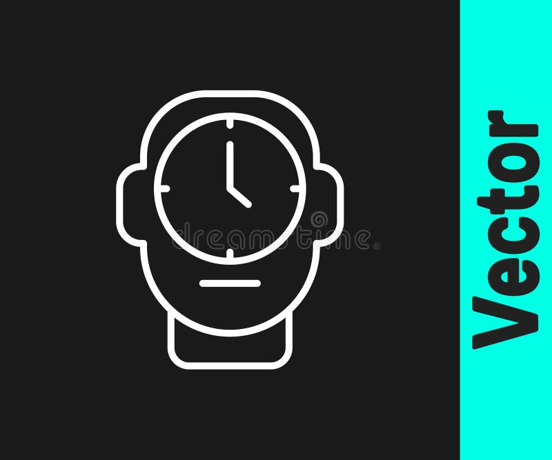 White Line Clock Icon Isolated on Black Background. Time Symbol Stock ... White Line Clock Icon Isolated on Black Background. Time Symbol Stock ...
