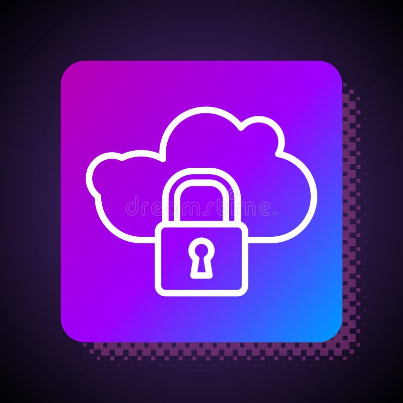 White Line Cloud Computing Lock Icon Isolated on Black Background. Security, Safety, Protection ...