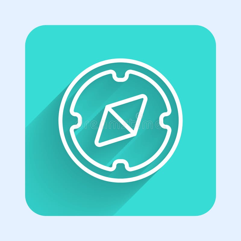 White Line Compass Icon Isolated with Long Shadow. Windrose Navigation ...