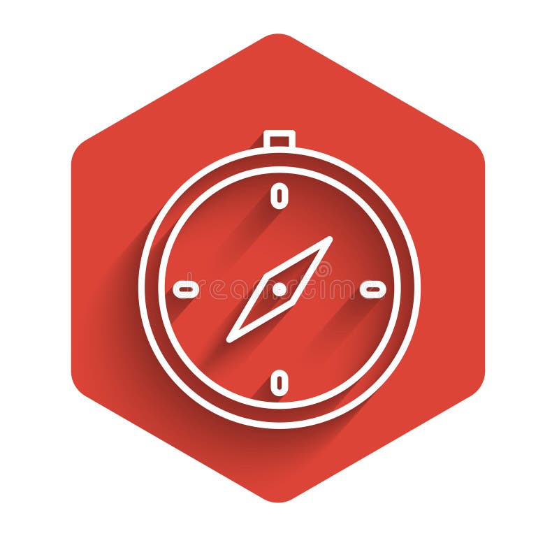 White Line Compass Icon Isolated with Long Shadow. Windrose Navigation ...