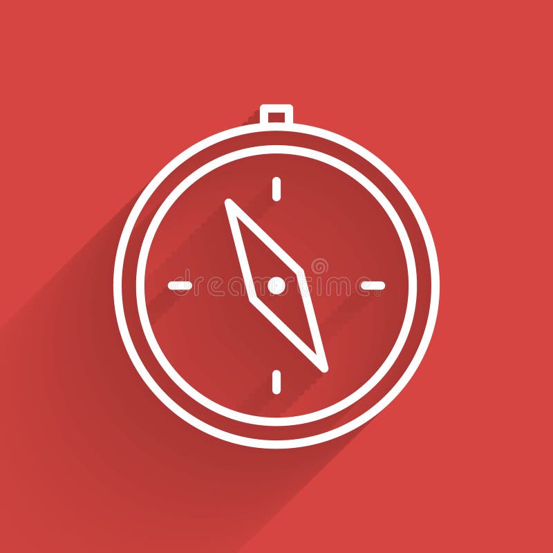 White Line Compass Icon Isolated With Long Shadow Windrose Navigation