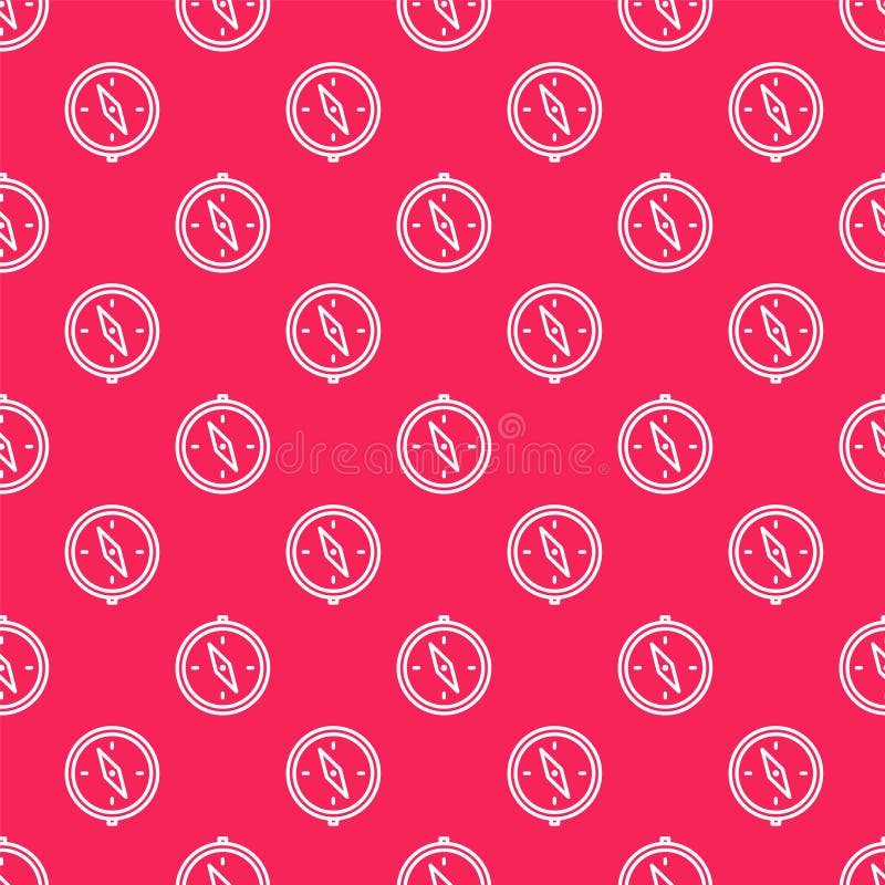 White Line Compass Icon Isolated Seamless Pattern on Red Background ...