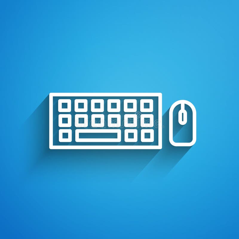 White Line Computer Keyboard and Mouse Icon Isolated on Blue Background ...