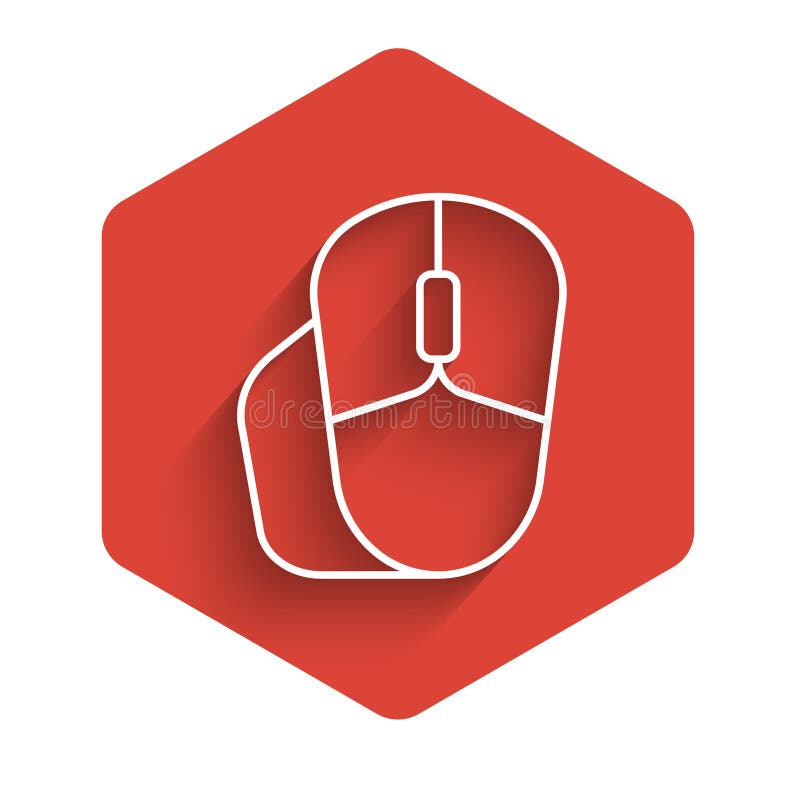 White Line Computer Mouse Icon Isolated with Long Shadow Background ...