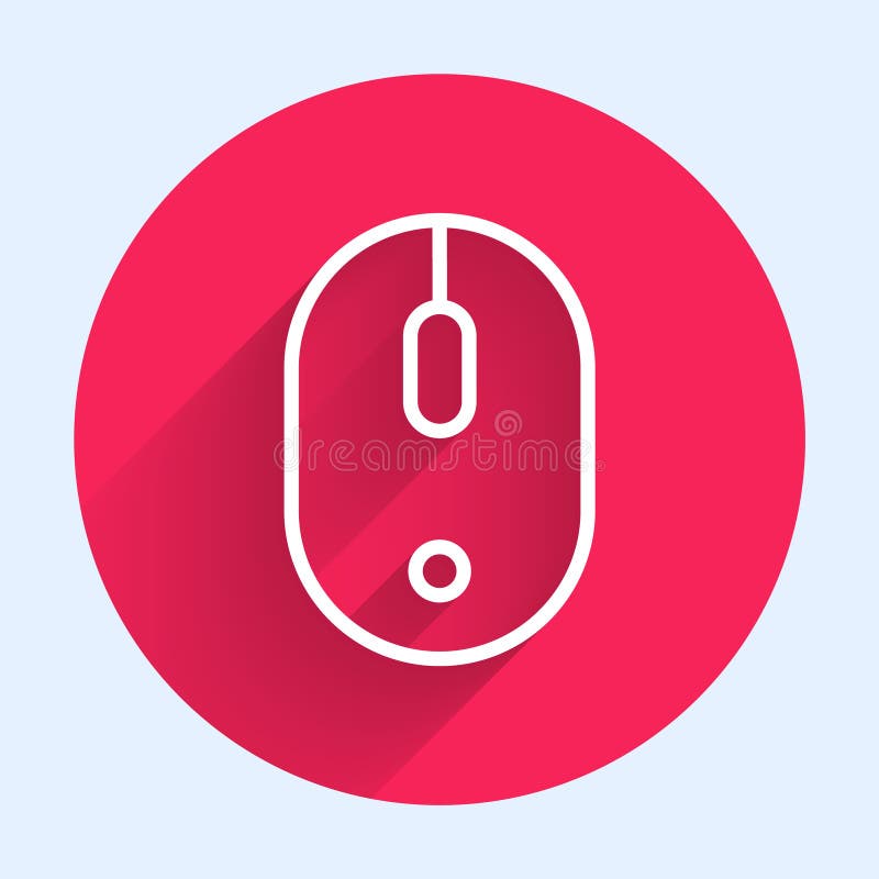White Line Computer Mouse Icon Isolated with Long Shadow. Optical with ...
