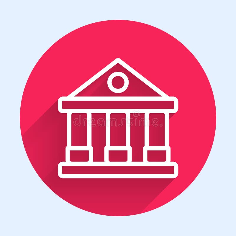 White Line Courthouse Building Icon Isolated with Long Shadow. Building ...