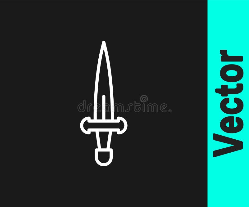 White Line Dagger Icon Isolated on Black Background. Knife Icon. Sword ...