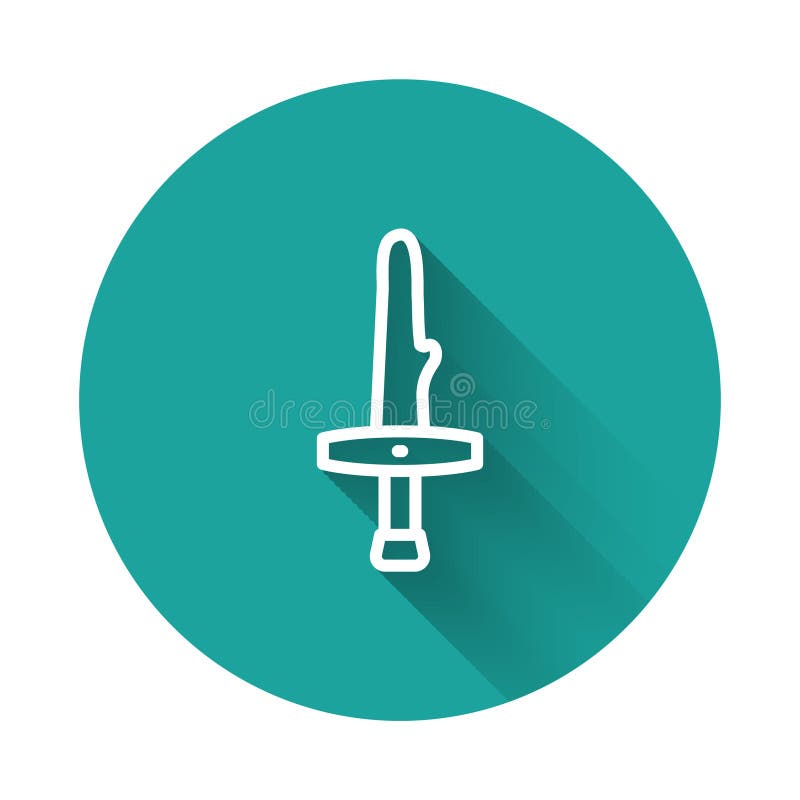 White Line Dagger Icon Isolated with Long Shadow Background. Knife Icon. Sword with Sharp Blade ...