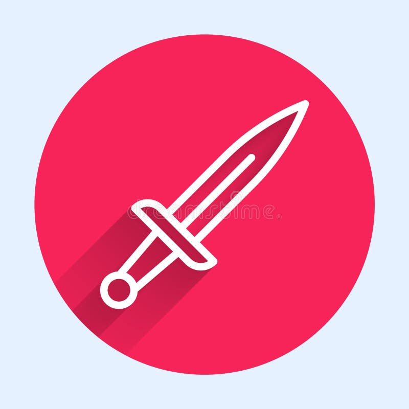 White Line Dagger Icon Isolated with Long Shadow. Knife Icon. Sword ...