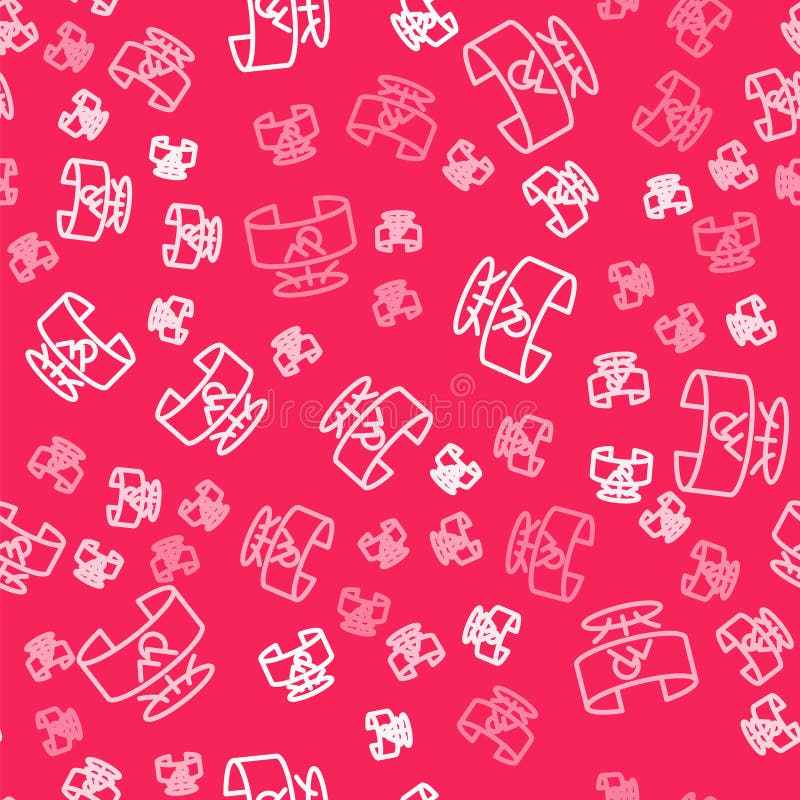 White Line 360 Degree View Icon Isolated Seamless Pattern on Red ...