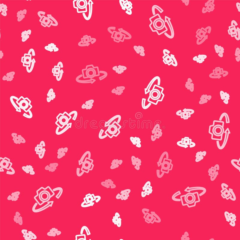 White Line 360 Degree View Icon Isolated Seamless Pattern on Red ...