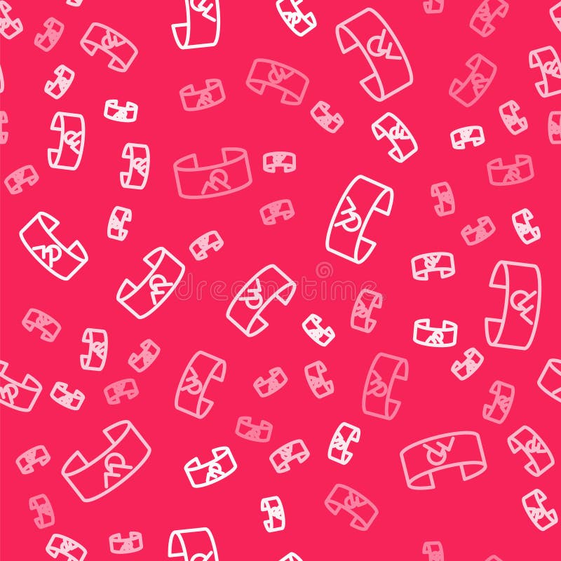 White Line 360 Degree View Icon Isolated Seamless Pattern on Red ...