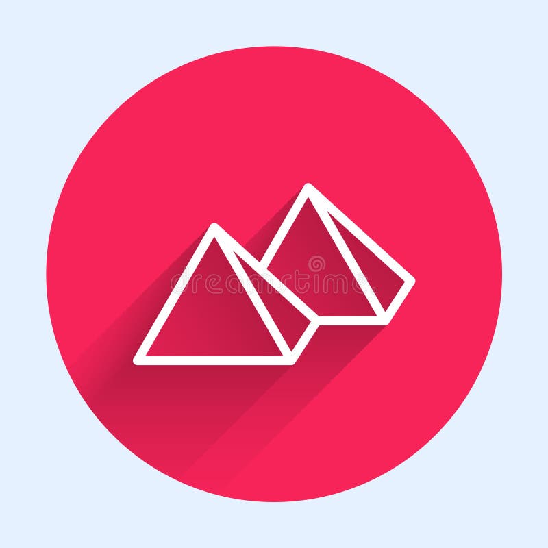 White Line Egypt Pyramids Icon Isolated with Long Shadow. Symbol of ...