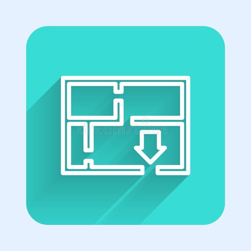 White Line Evacuation Plan Icon Isolated with Long Shadow. Fire Escape ...