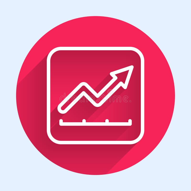 White Line Financial Growth Increase Icon Isolated with Long Shadow. Increasing Revenue. Red ...
