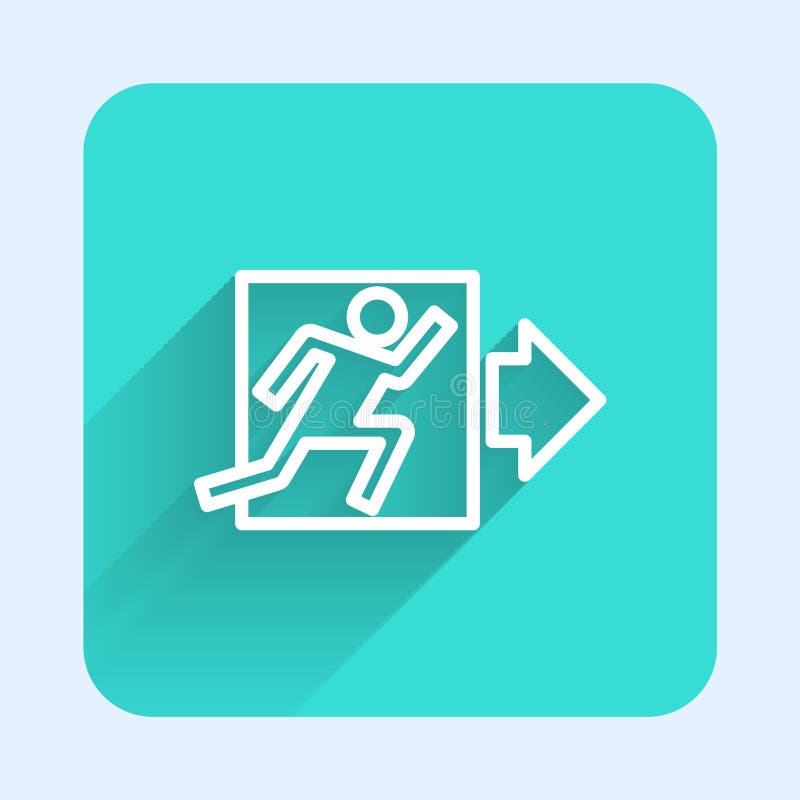 White Line Fire Exit Icon Isolated with Long Shadow Background. Fire ...