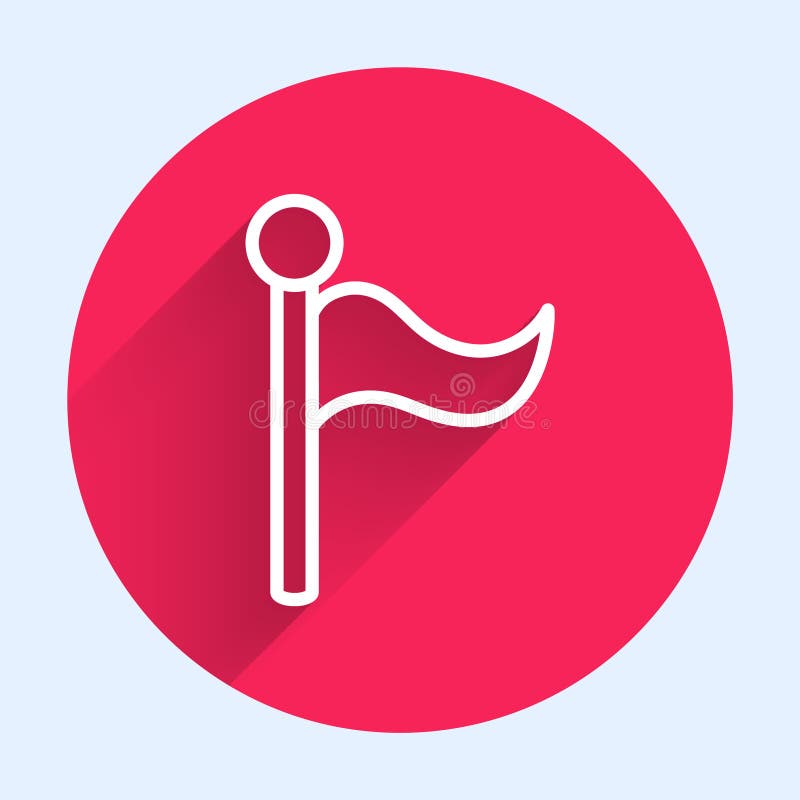 White Line Flag Icon Isolated with Long Shadow Background. Location ...