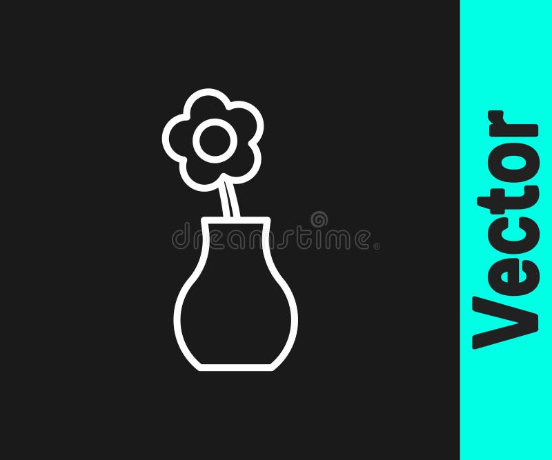 White Line Flower in Vase Icon Isolated on Black Background. Vector ...