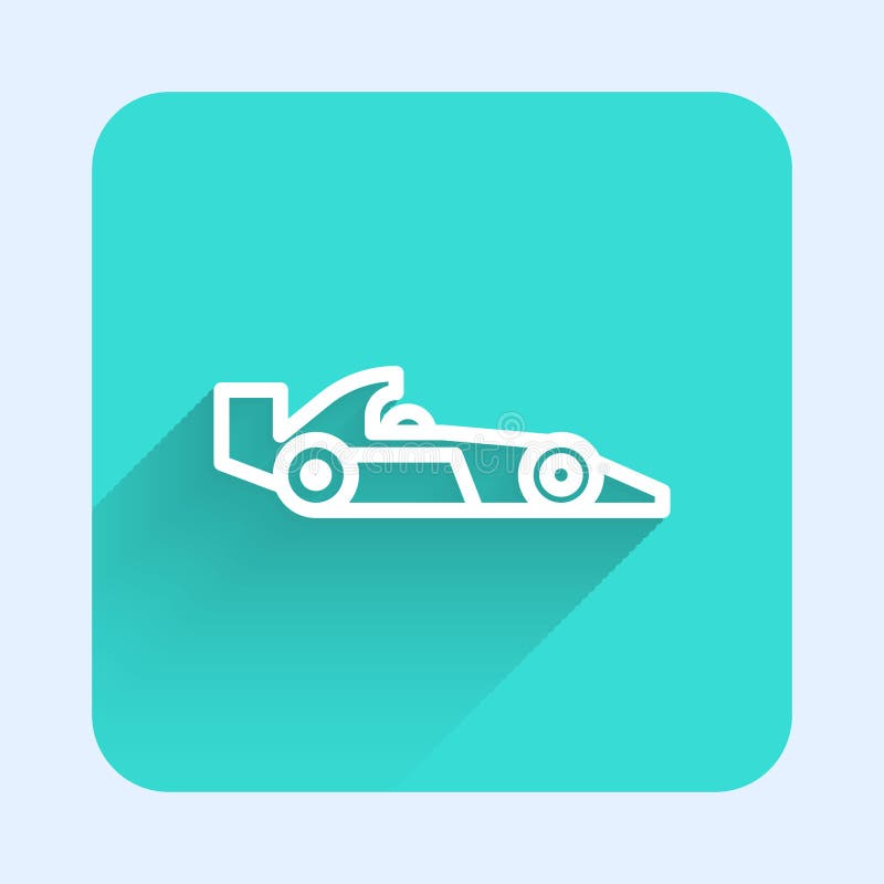 White Line Formula 1 Racing Car Icon Isolated with Long Shadow. Green ...