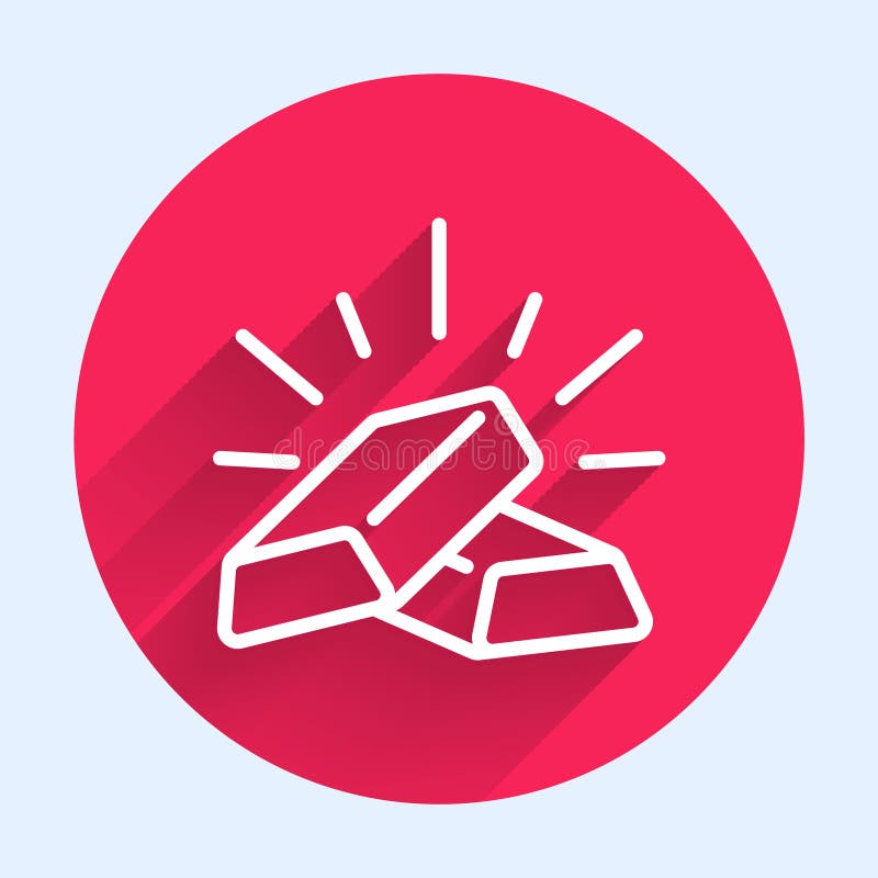 White Line Gold Bars Icon Isolated with Long Shadow Background. Banking ...