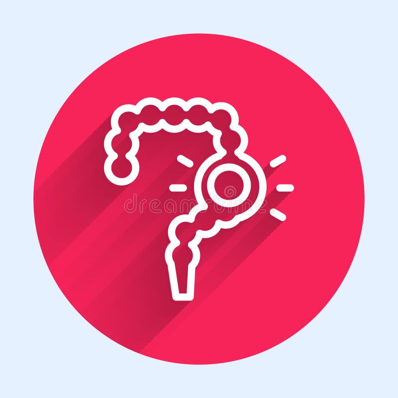 White Line Gut Constipation Icon Isolated with Long Shadow. Bowel ...