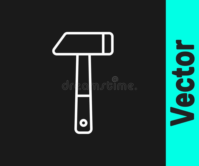 White Line Hammer Icon Isolated on Black Background. Tool for Repair ...