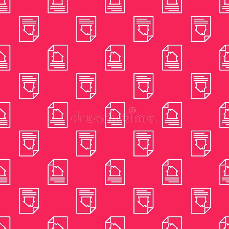 White Line House Contract Icon Isolated Seamless Pattern on Red ...