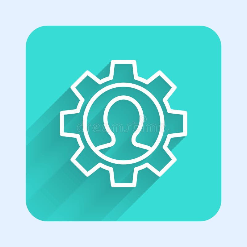 White Line Human with Gear Icon Isolated with Long Shadow. Artificial ...